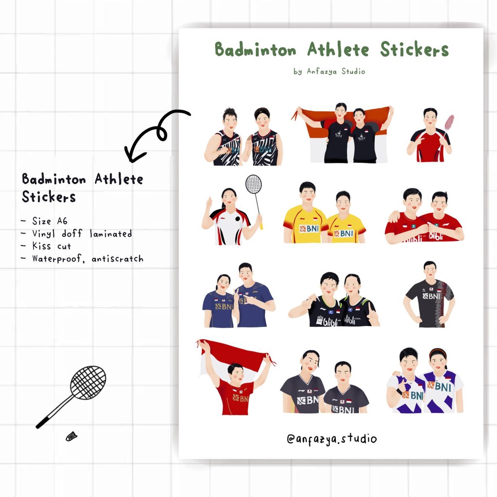 Jual Sticker Sheet -Badminton Athlete Atlit Indonesia Stickers Stiker ...