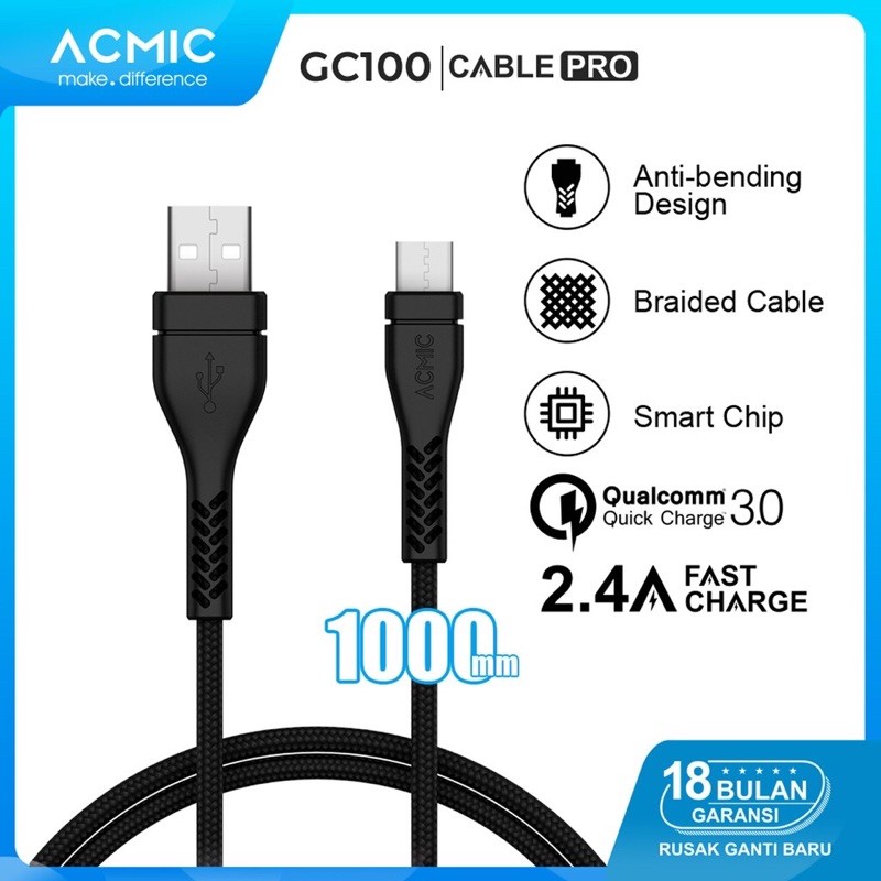 Jual ACMIC GC100 Kabel Data Charger USB Type C 100cm Fast Charging ...