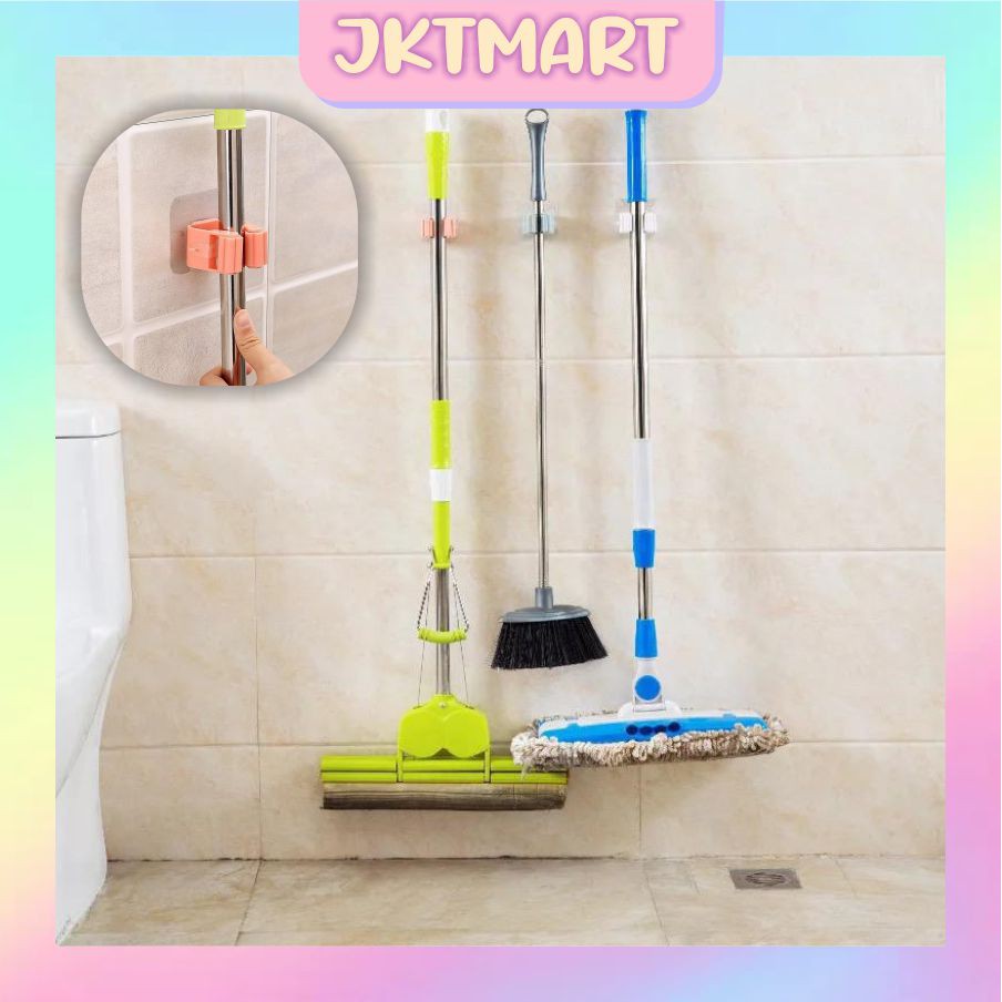 Jual ⭐ JKTMART ⭐Rak Gantung Pengait Sapu & Pel / Rak Sapu / Mop Holder ...