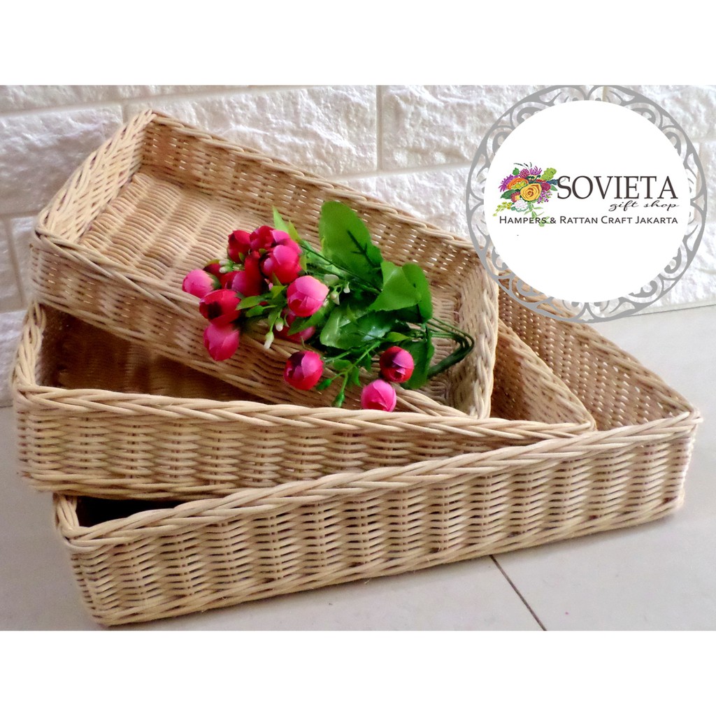 Jual Storage Rattan Lapis Kain Motif Kotak - Kotak Kuning ( Set Dapat 3 ...
