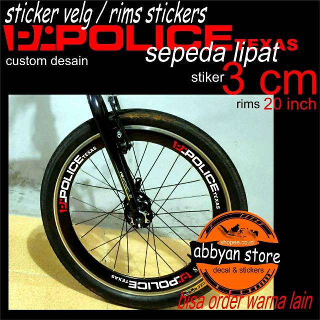 Jual Sepeda Lipat Decal Stiker velg Police Texas Custom Desain DECA HED ...