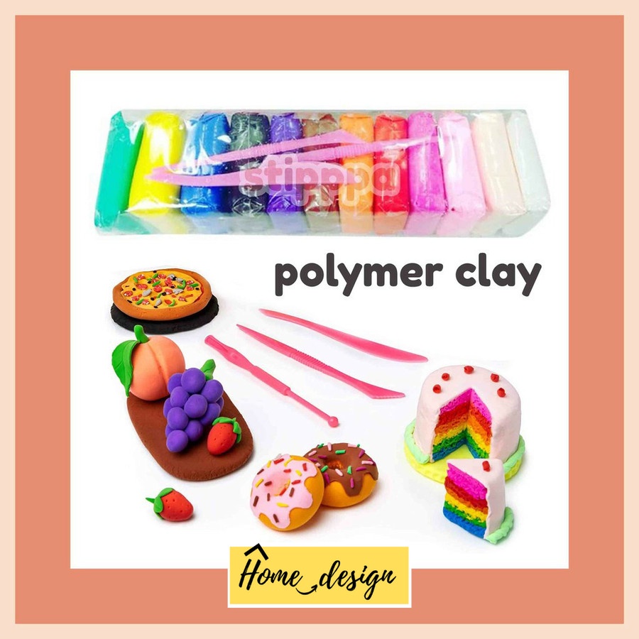 Jual OEM POLYMER CLAY SOFT CLAY 1 SET ISI 12 PCS + ALAT PEMBENTUK WARNA ...