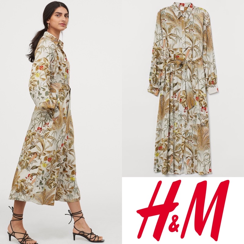 Jual h&m hnm hm tropical print maxi dress with belt | Shopee Indonesia