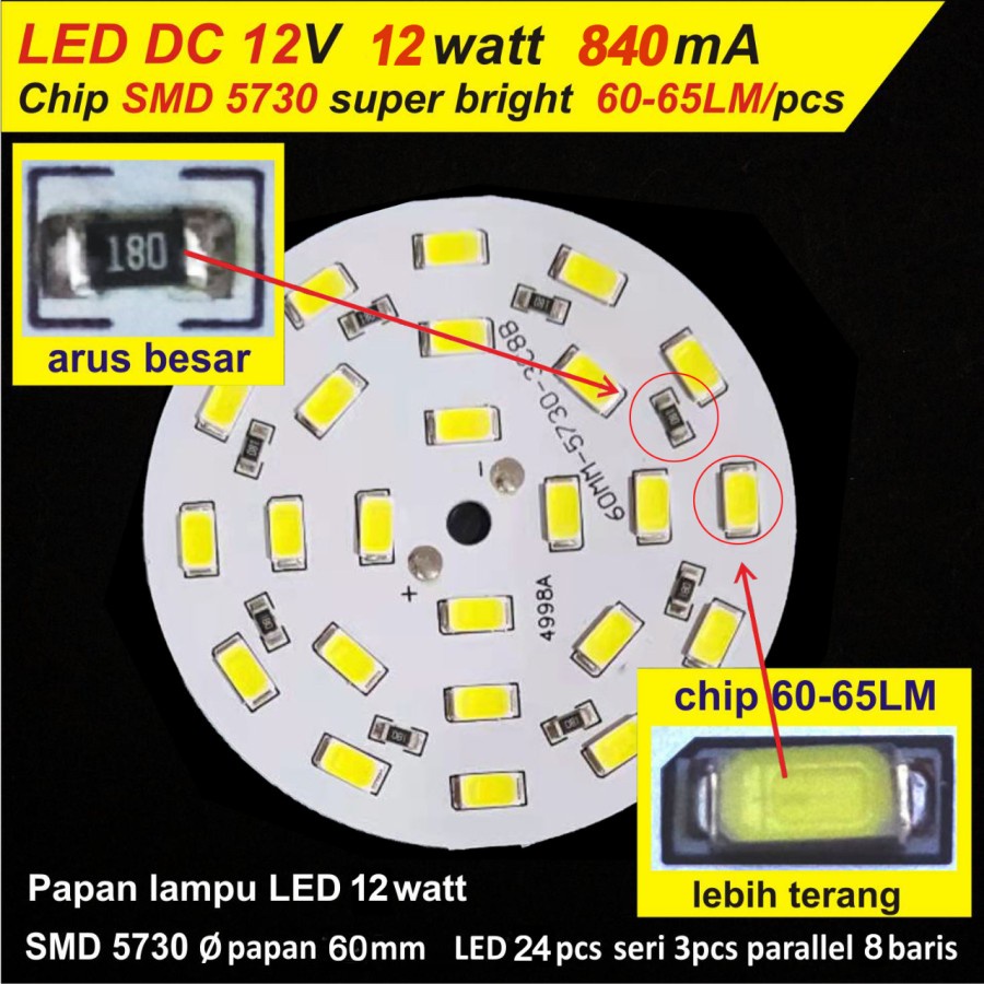 Jual Papan + LED SMD 5730 12 Watt 840 mA DC 12 Volt | Shopee Indonesia