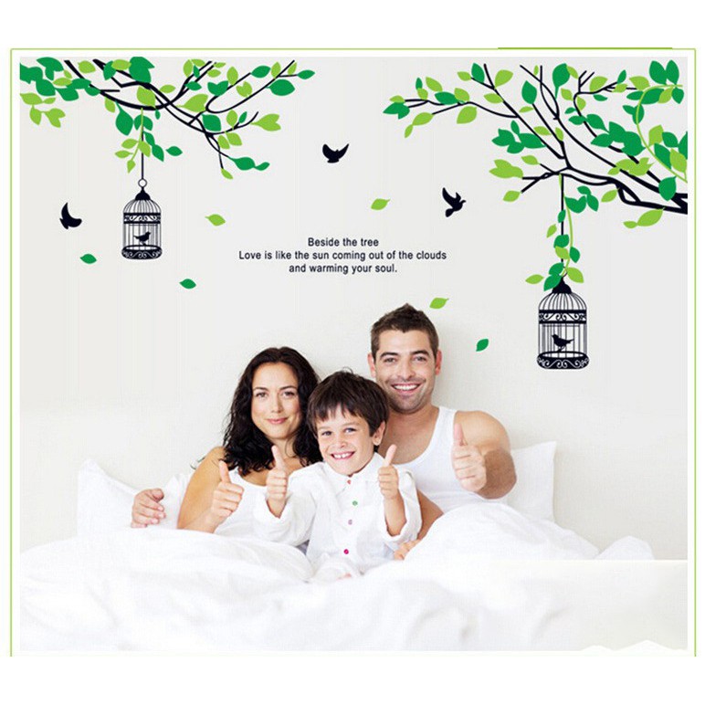 Jual STIKER DINDING MOTIF DAUN DAN SANGKAR BURUNG GAMBAR 3D - Green ...