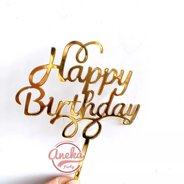 Jual Cake Topper HBD latin akrilik / Cake Topper Happy Birthday gold ...