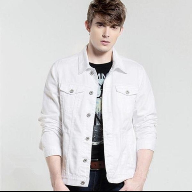 Jual Jaket Jeans Denim Casual Pria - Putih | Shopee Indonesia
