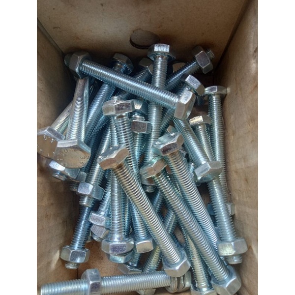 Jual baut mur hex m10 x 100 putih galvanis BMP hex bolt ft | Shopee Indonesia