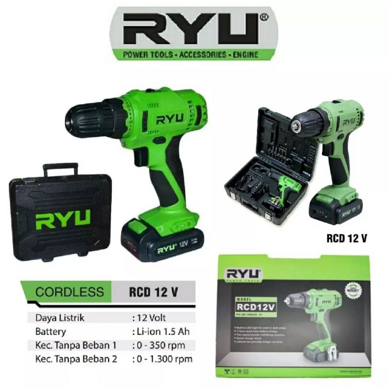 Jual RYU RCD 12V Cordless Drill Bor Batre Baterai Tanpa Kabel Cordless ...