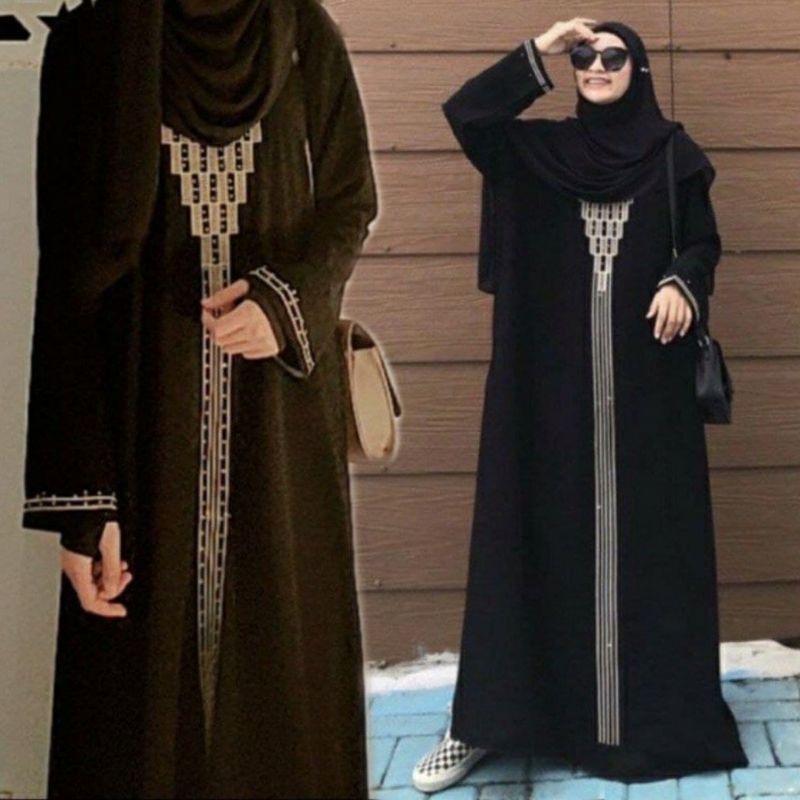Jual Abaya Bordir Gamis arab Hitam Abaya hitam turkey bordir | Shopee ...