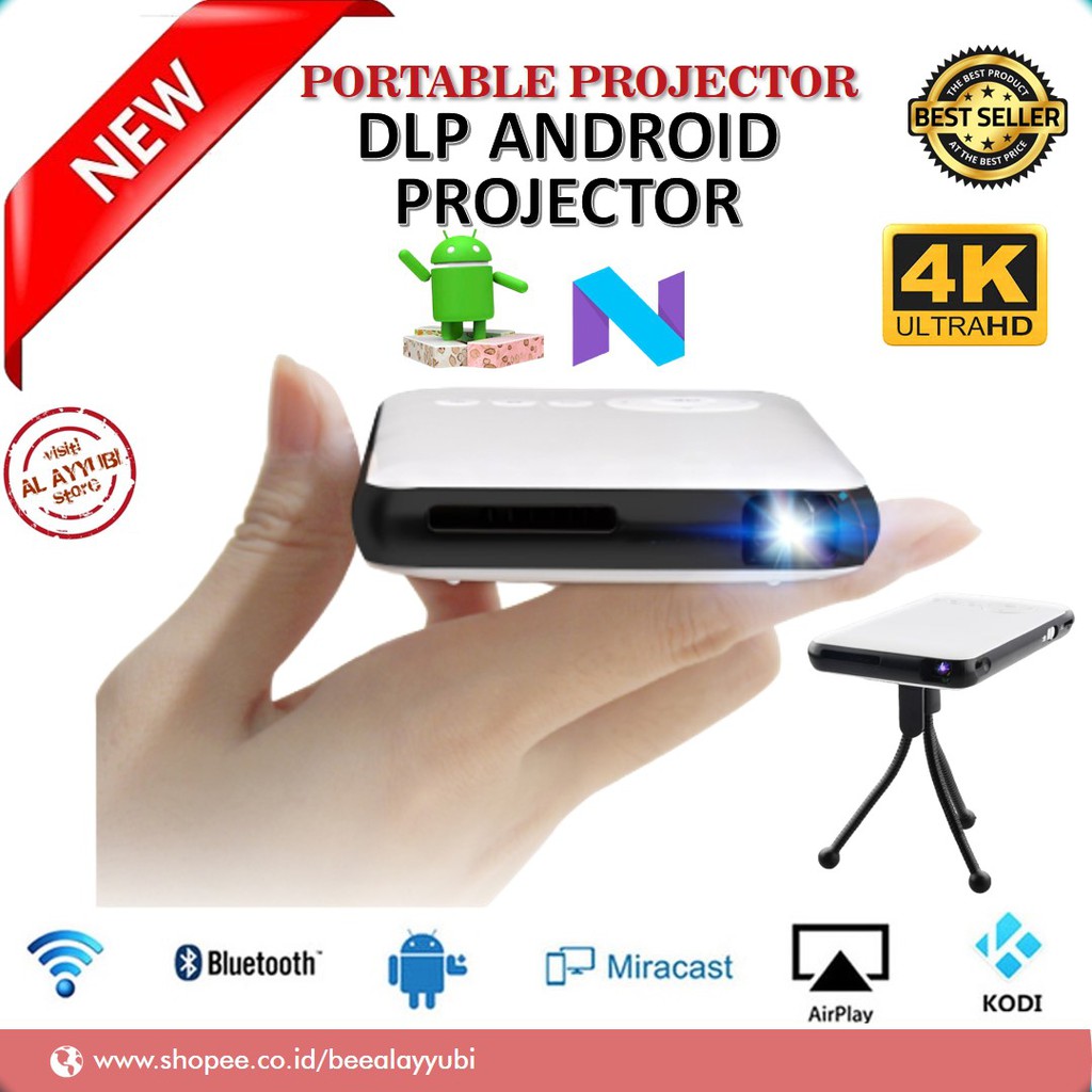 Jual MINI POCKET PROJECTOR PORTABLE DLP 1080P 4K Home Theater ANDROID 7 ...