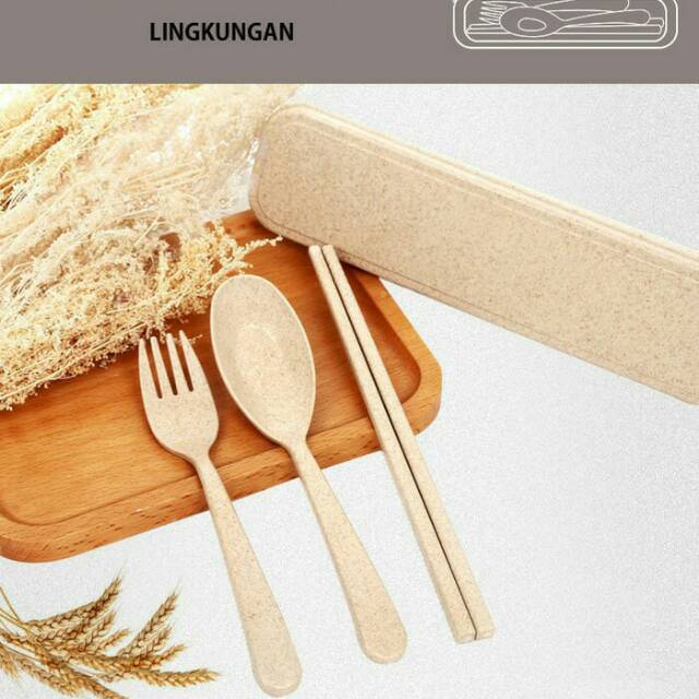 Jual Sendok Garpu Sumpit Set Travel Bahan Jerami Gandum | Shopee Indonesia
