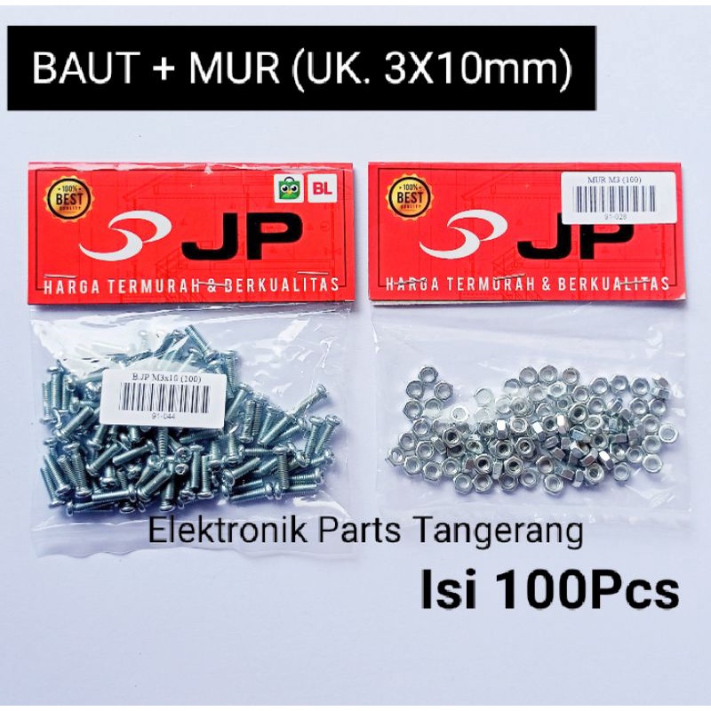 Jual (ISI 100PCS) BAUT + MUR UKURAN 3X10mm MUR DAN BAUT UKURAN 3X10MM ...
