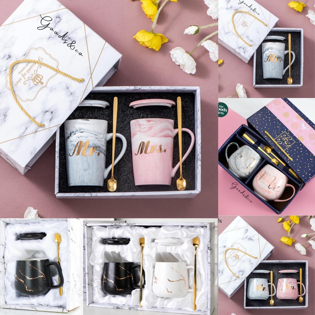 Jual Gelas Couple Marble Mug Set Gift Box Cangkir Couple Mug Set Mr & Mrs | Shopee Indonesia