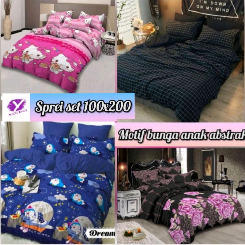 Jual SPREI SET 100X200 SINGLE BED MOTIF BATIK BUNGA ORNAMEN ABSTRAK ...