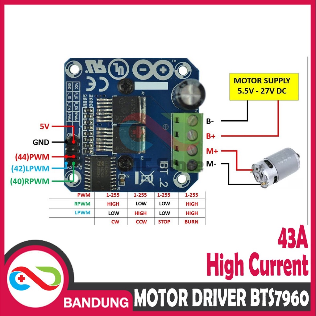 Jual MOTOR DRIVER BTS7960 BTS7960B 43A HIGH CURRENT MODUL | Shopee ...