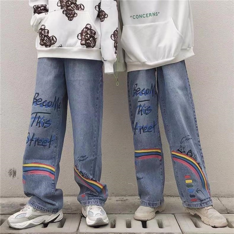 Jual Celana Jeans Pria Tipis Lebar Kaki Celana Lurus Pola Doodle ...