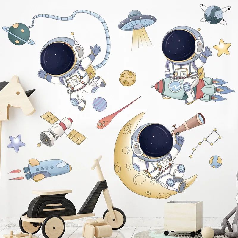 Jual Wallsticker Dinding estetik Astronot Roket Bulan / Planet - Stiker ...