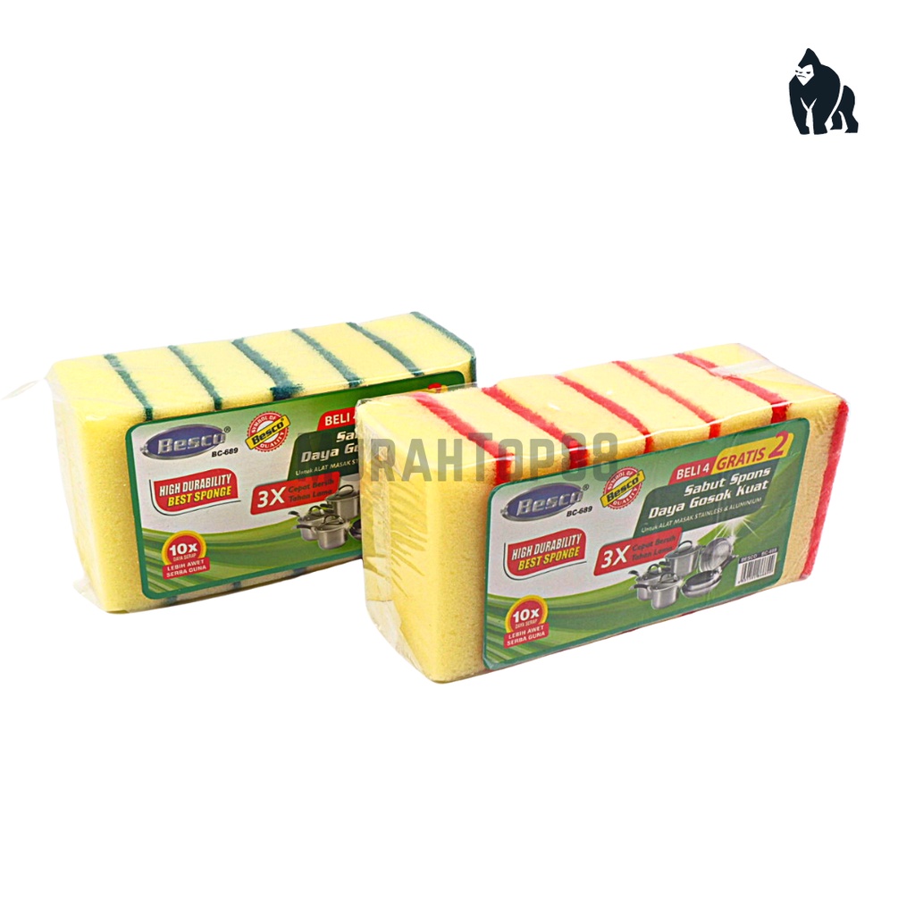 Jual [ISI 6 PCS] Spons Busa Cuci Piring BC-689 / Sponge 2 Sisi Halus ...