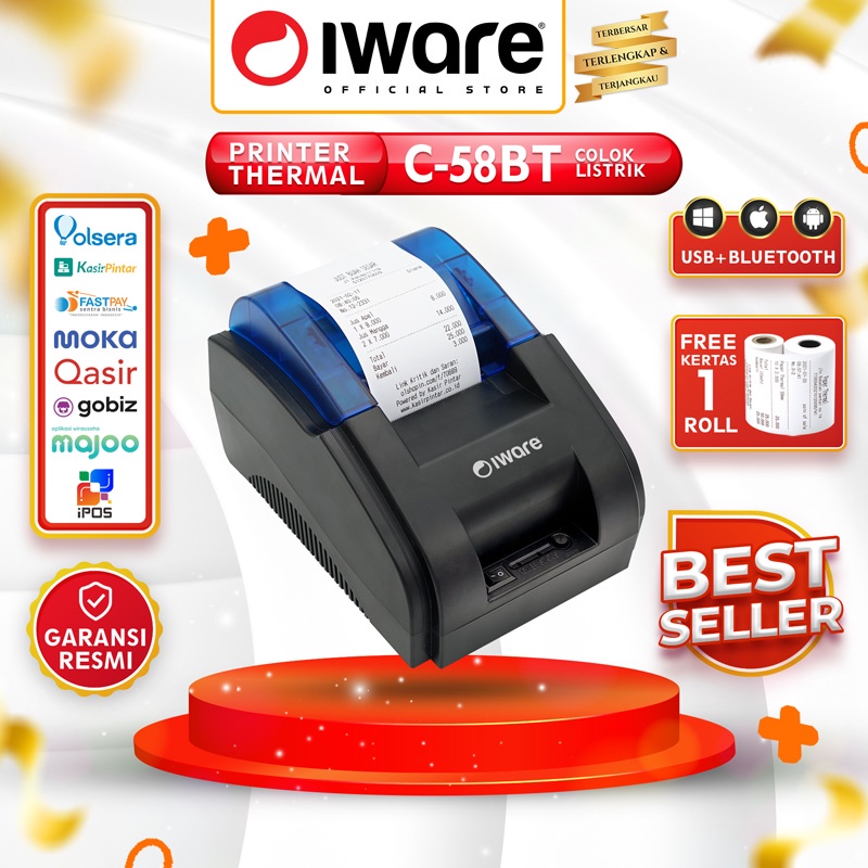 Jual PRINTER KASIR/PPOB THERMAL 58MM IWARE C-58BT 58XS PI-58 ANDROID (USB+BLUETOOTH+RJ11 ...