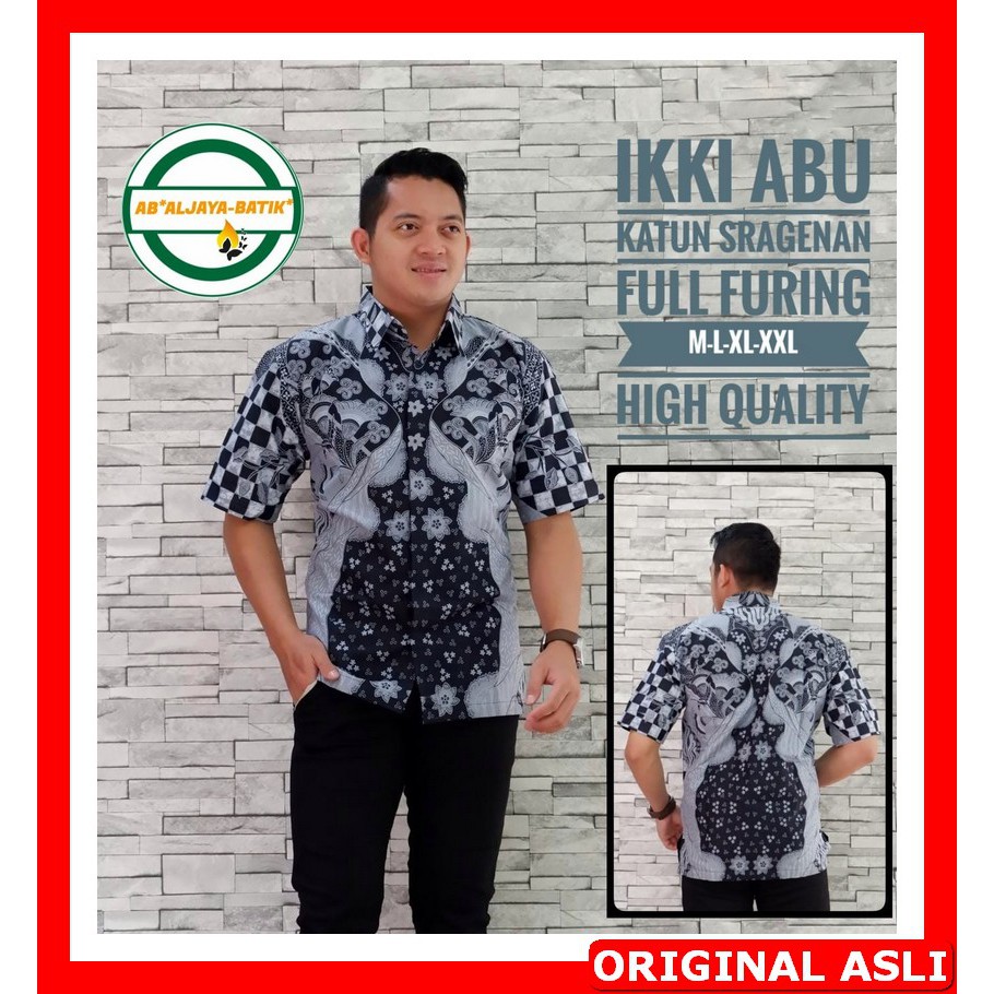 Jual PROMO IKKI ABU BATIK PREMIUM MODERN KEMEJA BATIK SOLO Lengan ...