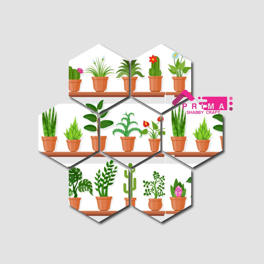 Jual Hiasan Dinding Poster Kayu Pajangan Walldecor 7 in 1 Hexagonal Kaktus Tropical Dekorasi ...