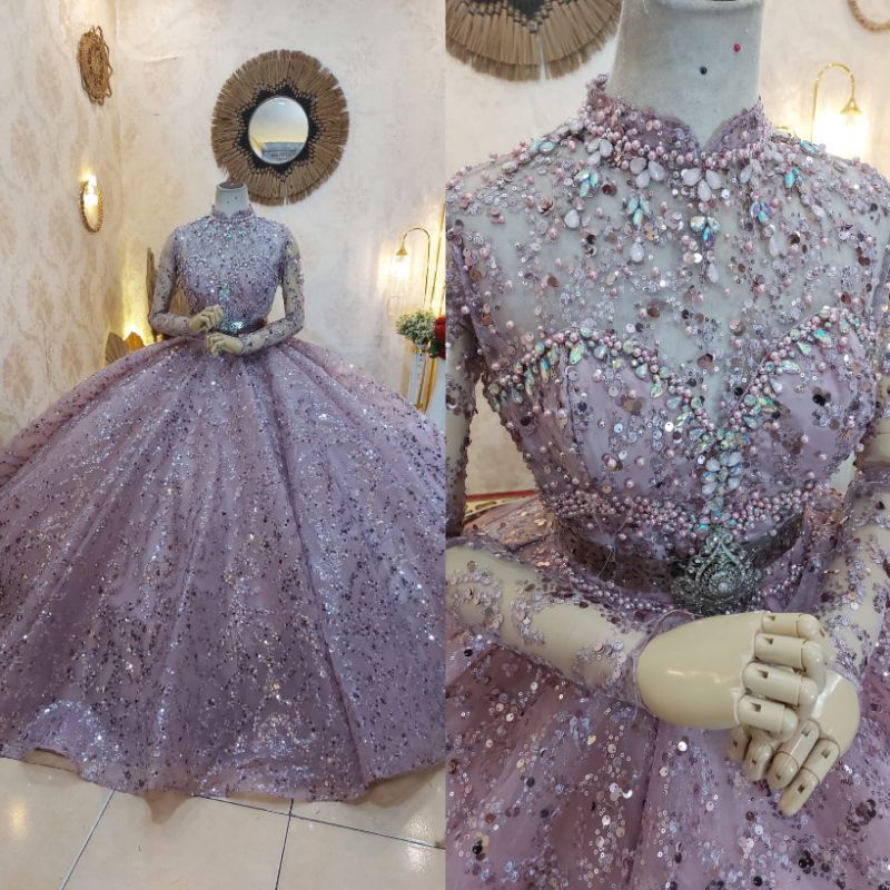 Jual GAUN WEDDING BELIMBING MEWAH BEREKOR//GAUN PENGANTIN MUSLIM //JAS ...
