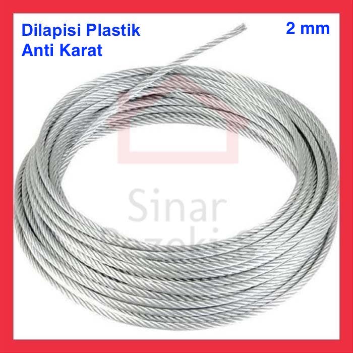 Jual Tali Kawat Baja 2 MM ANTI KARAT Lapis Plastik PVC Cable Kabel Seling Kaca Sling Baja Steel ...