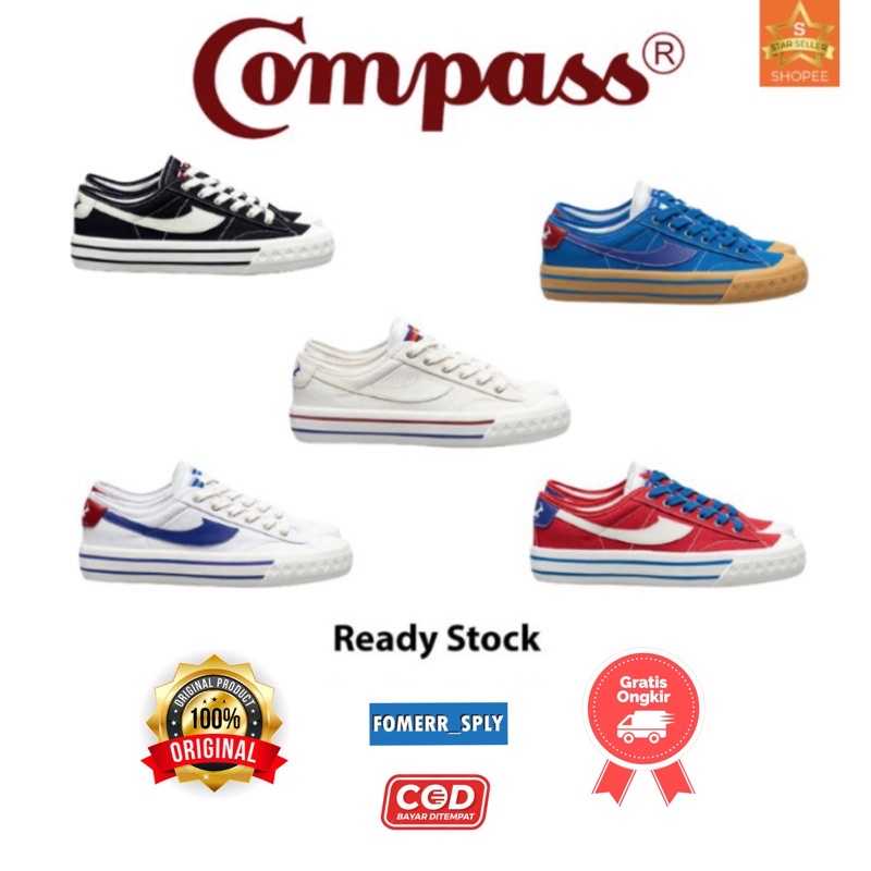 Jual Sepatu Compass Retrograde Low Black white | Blue gum | Cream ...