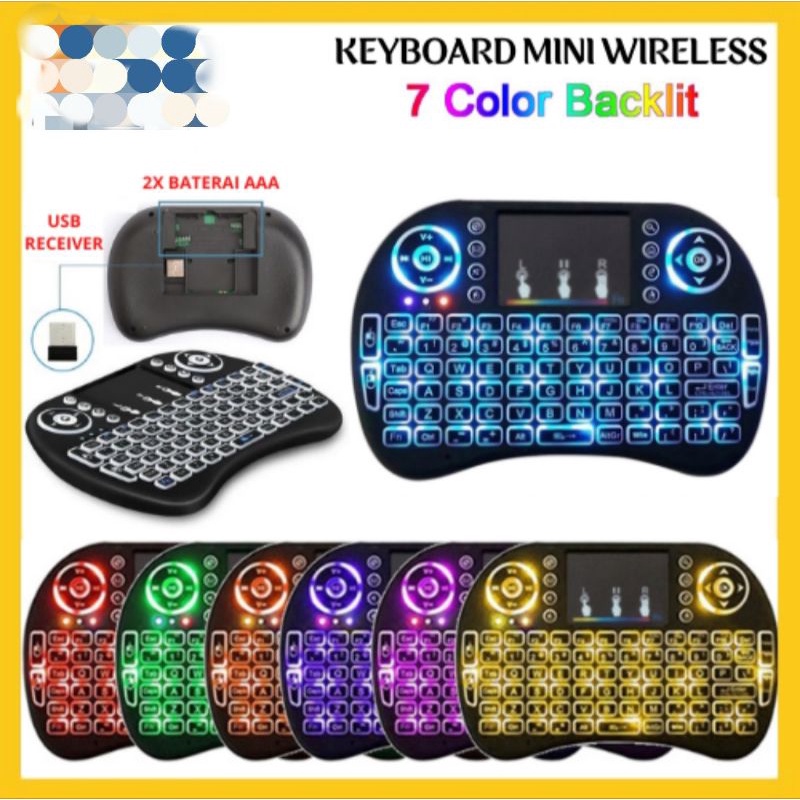 Jual Mini Keyboard Wireless i8 2.4G Backlight LED 7 Colors Touchpad Air ...