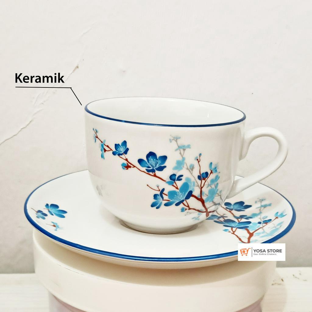 Jual Cangkir Set Keramik Kopi Teh Motif Sakura Biru Kedaung Home - 2 ...