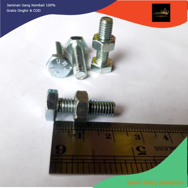 Jual BAUT MUR PUTIH M6 X 20 / BMP M6X20 / BAUT M6X20 PUTIH BMP M6 X 20 KUNCI 10 PANJANG 2CM 2 CM ...