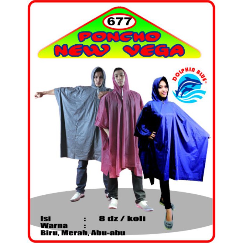 Jual JAS HUJAN/MANTOL PONCHO NEW VEGA WARNA MERAH BIRU DAN ABU DEWASA ...