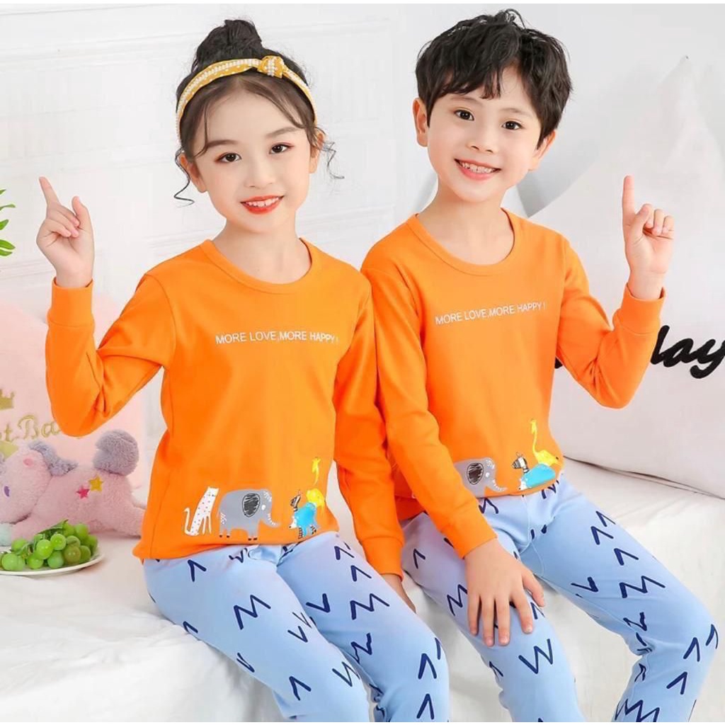 Jual VM BAJU TIDUR ANAK-ANAK LENGAN PANJANG 1SET MOTIF animals ELEPHANT ORANGE Stelan UK 6-10 ...