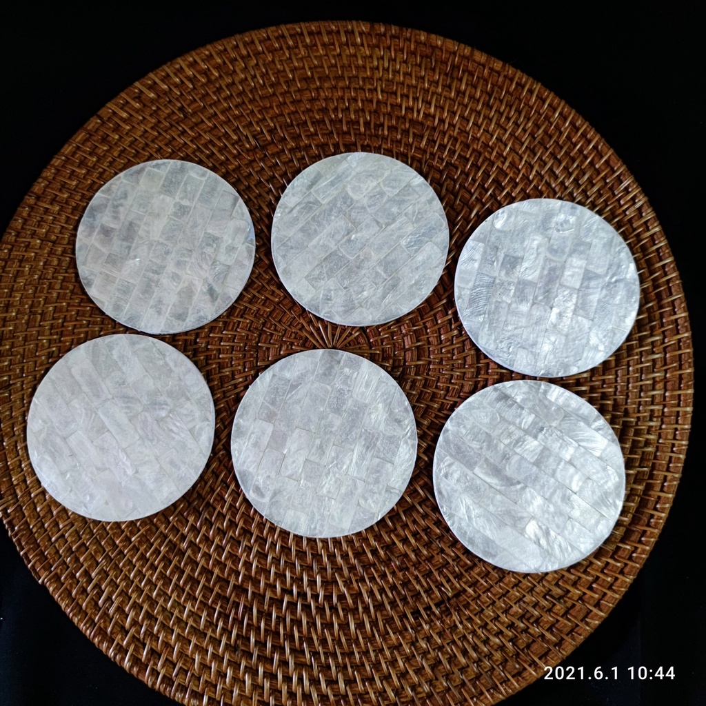 Jual coaster shell capis/tatakan gelas/glass coaster kerang capiz ...