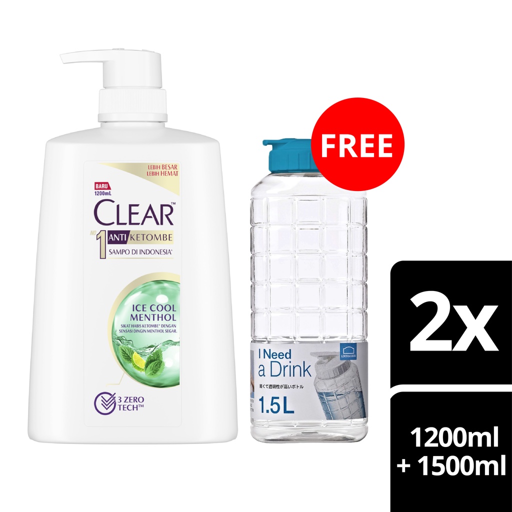 Jual Buy 1 Clear Ice Cool Menthol Shampoo 1200ml FREE Lock&lock 1500ml ...