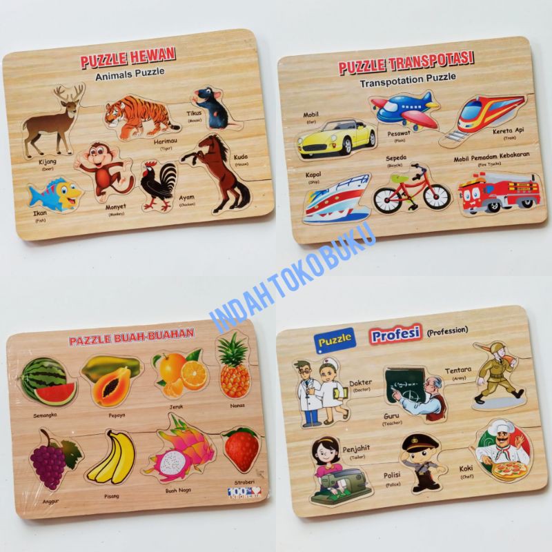 Jual Puzzle Pazel Kayu MDF Hewan Binatang Transportasi Kendaraan Buah ...