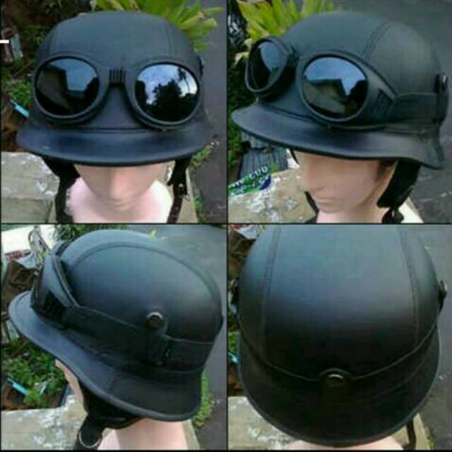 Jual Helm retro nazi kulit / jerman kacamata hitam polos | Shopee Indonesia