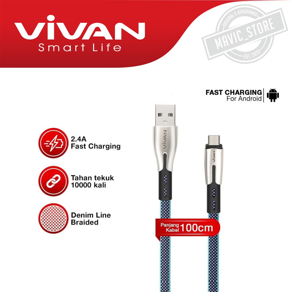Jual Kabel Data Vivan Fast Charging BTK-M 2.4A For Micro USB Data Cable ...