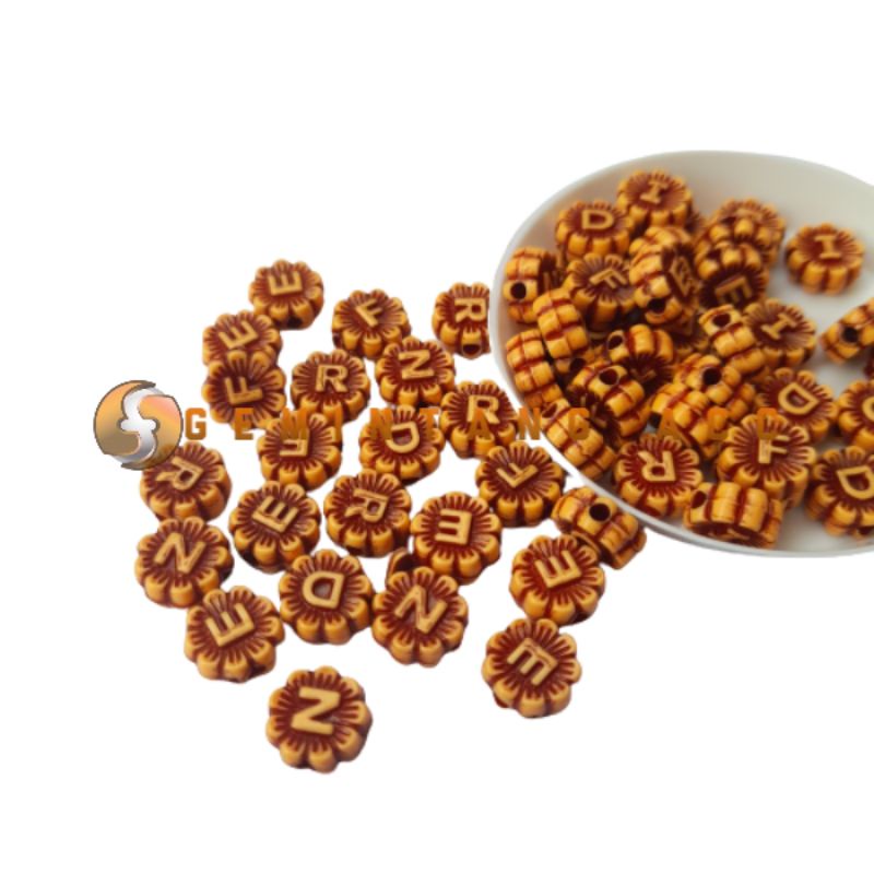 Jual (50 Pcs ) Manik Mote Huruf Plastik Corak Kayu Bahan Meronce ...