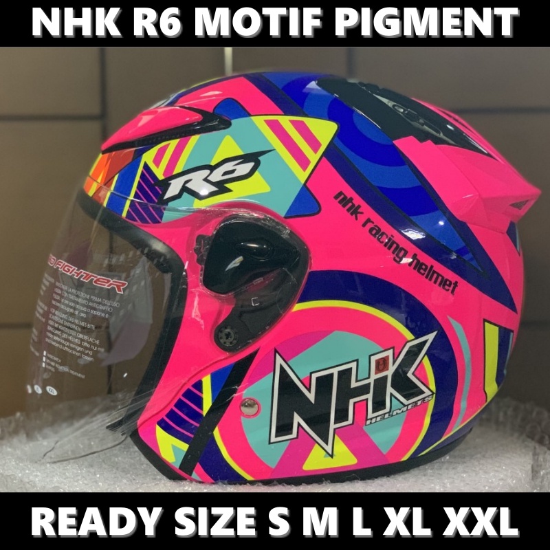 Jual Helm NHK R6 Pigment Pink Fluo Half Face Single Visor - Helem Motor ...