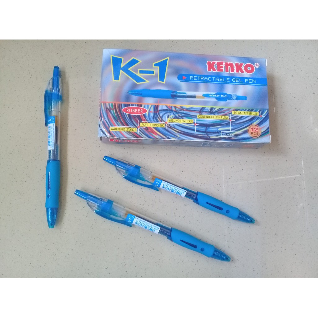 Jual Pulpen Gel 0.5mm Biru Retractable Gel Pen Kenko K-1 | Shopee Indonesia