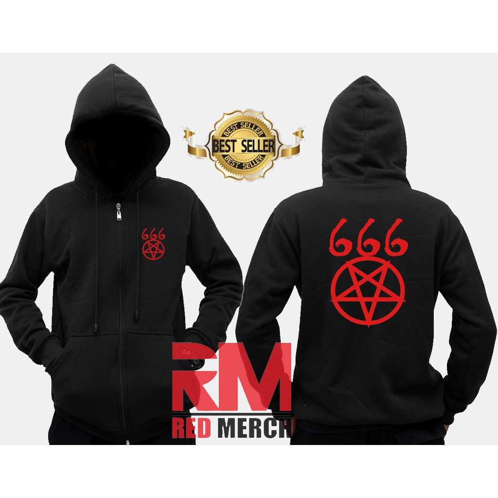 Jual jaket Hoodie Zipper motif stanic 666 Satanic bahan fleece tebal ...