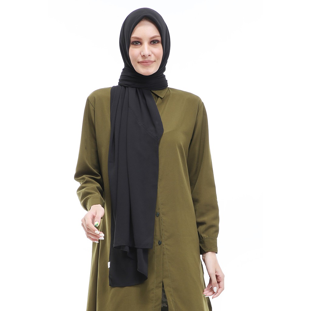 Jual Sakilah Hijab Pashmina Ceruty Baby Doll Wanita Polos Relaxed Fit - Hitam | Shopee Indonesia
