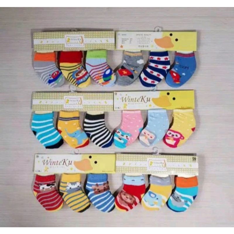 Jual kaos kaki bayi (baby socks) RANDOM 1 set isi 3 pasang, tersedia pilihan antislip/lipat ...
