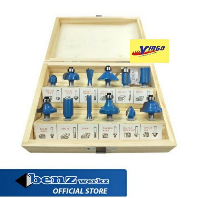 Jual BENZ BZ-7812 MATA ROUTER PROFIL TRIMER KAYU SET 12pcs BENZ BZ 7812 ...