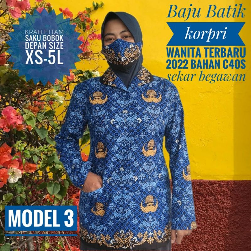 Jual Seragam Batik Korpri Model Wanita Terbaru 2022 Krah Batik Hitam (Model3) | Shopee Indonesia