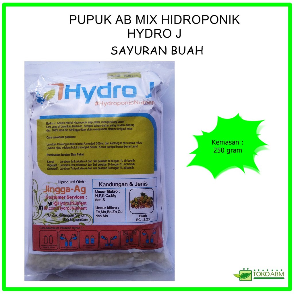 Jual Pupuk Nutrisi Hidroponik AB Mix Hydro J Sayuran Buah Kemasan 250 gram | Shopee Indonesia