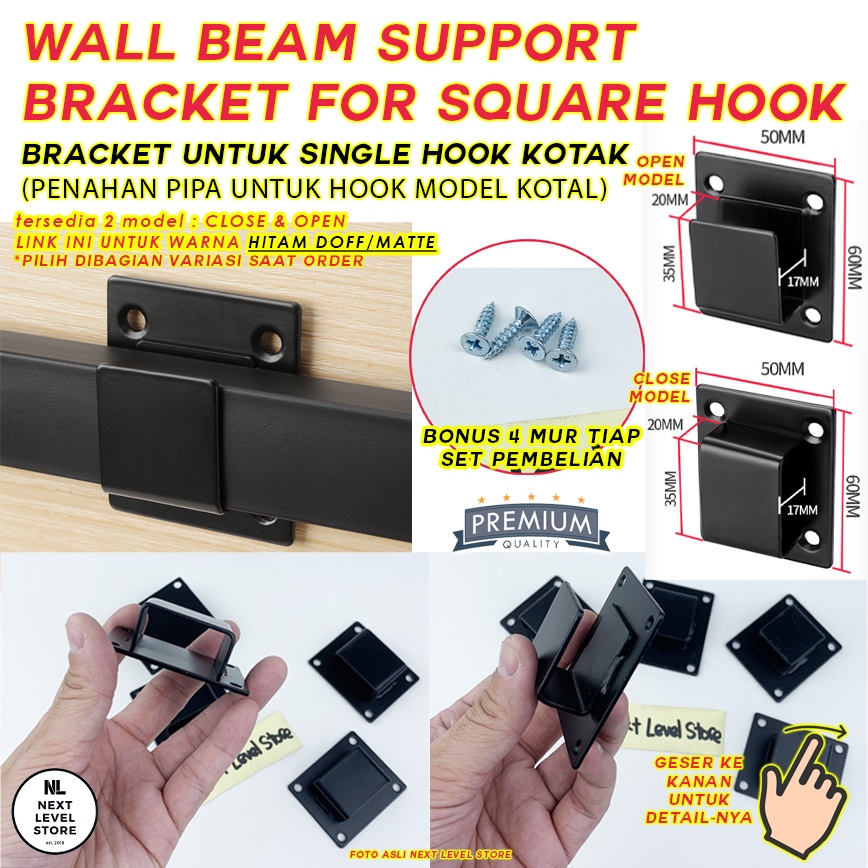 Jual Bracket Wall Support Single Hook Kotak Cantolan Pipa Besi - HITAM ...