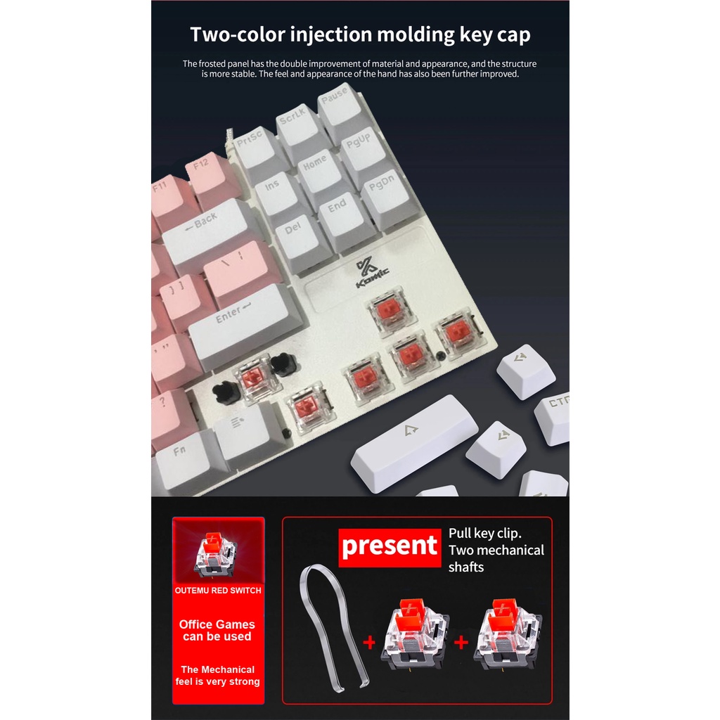 Jual Keyboard Gaming Mechanical Hotswap Komic KG-KM870 TKL Blue White ...